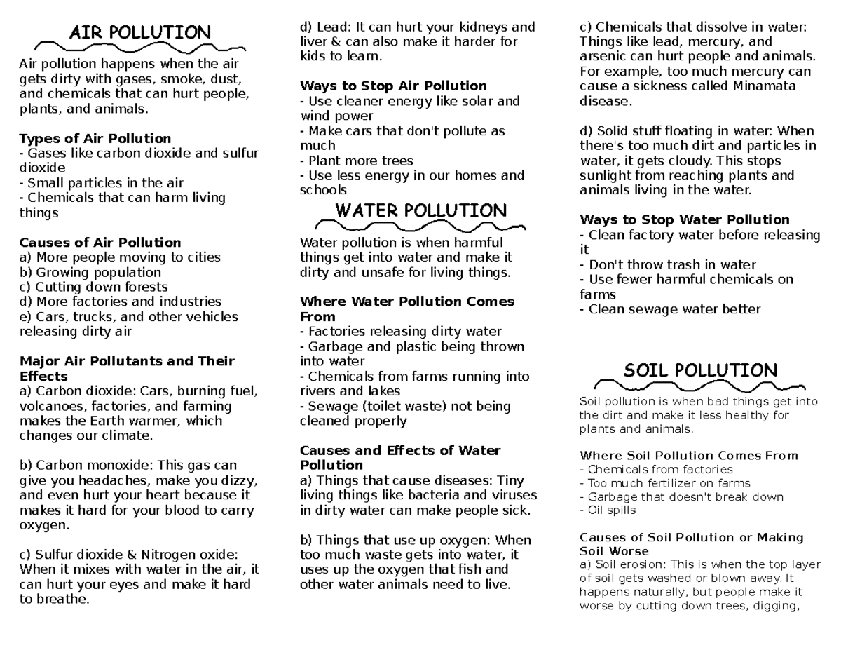 Pollution Notes - AIR POLLUTION Air pollution happens when the air gets ...