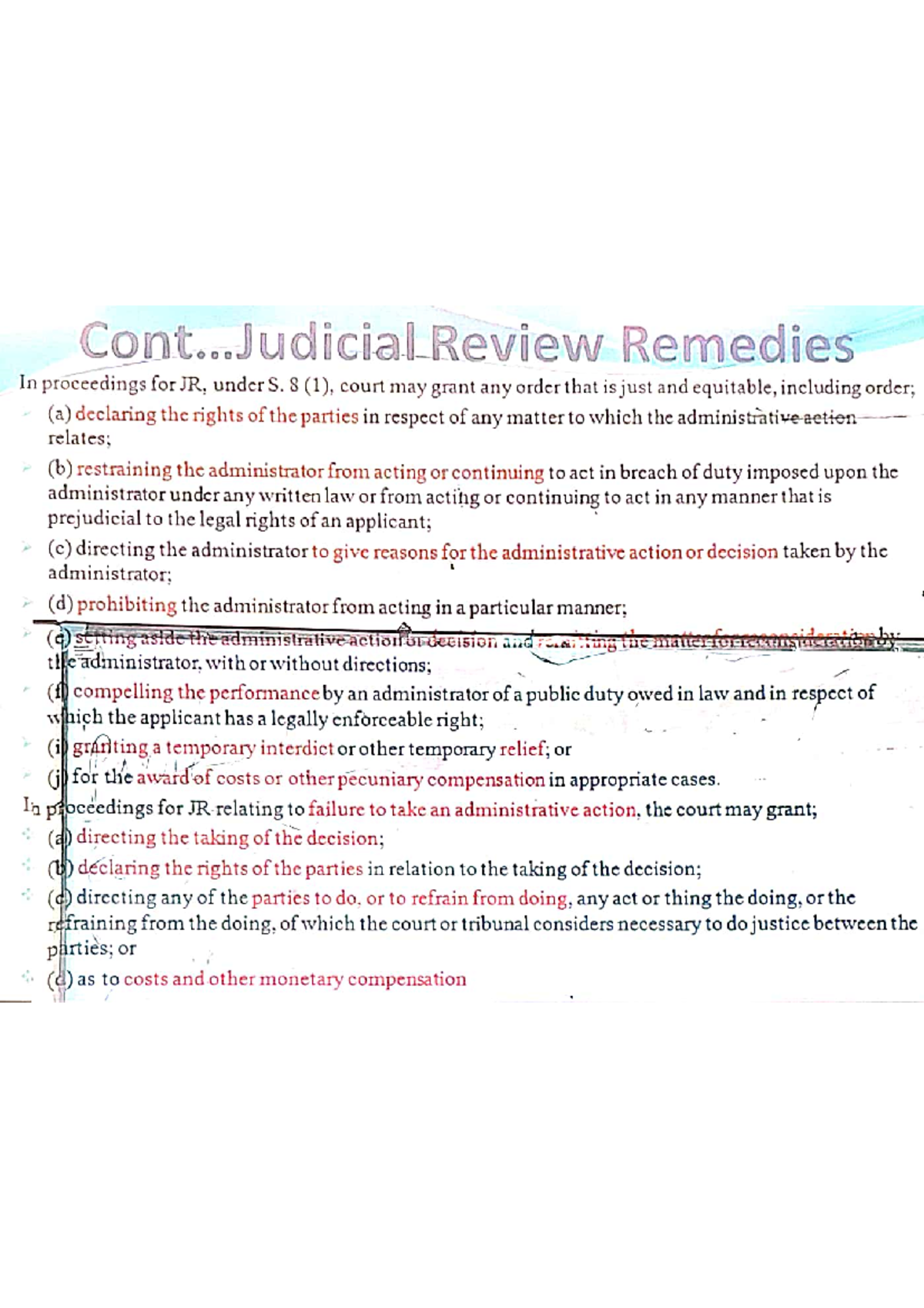 Administrative law - Cont Judicial Review Remedies In proceedings for ...