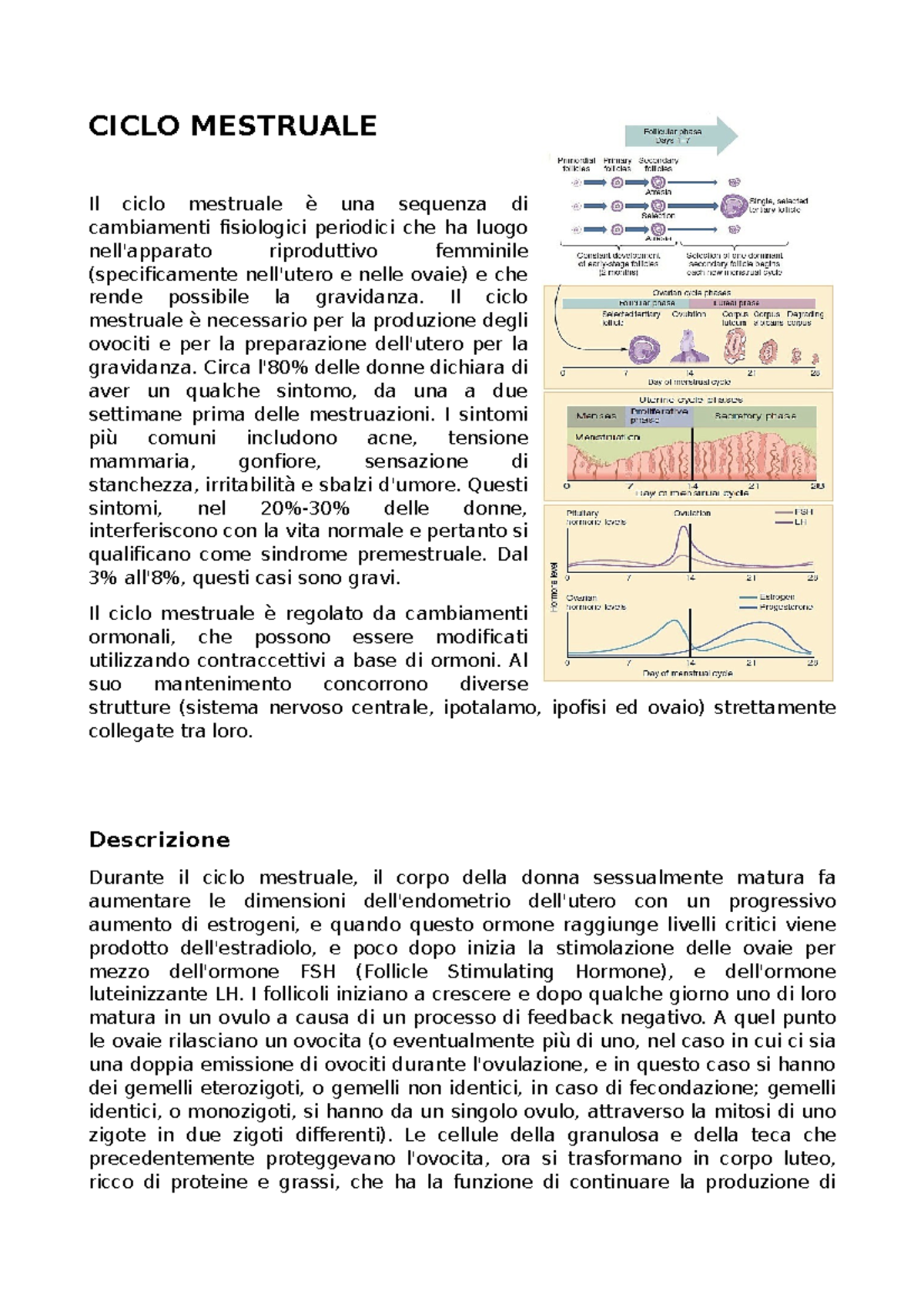 Ciclo mestruale - Biologia dello sviluppo - CICLO MESTRUALE Il ciclo ...