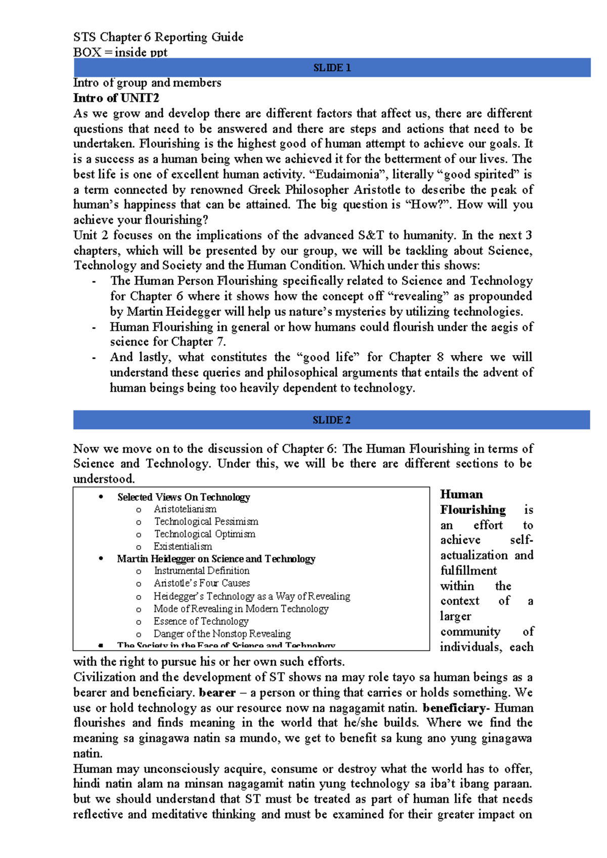 Report Guide - Summary Science Technology and Society - STS Chapter 6 Reporting Guide BOX ...