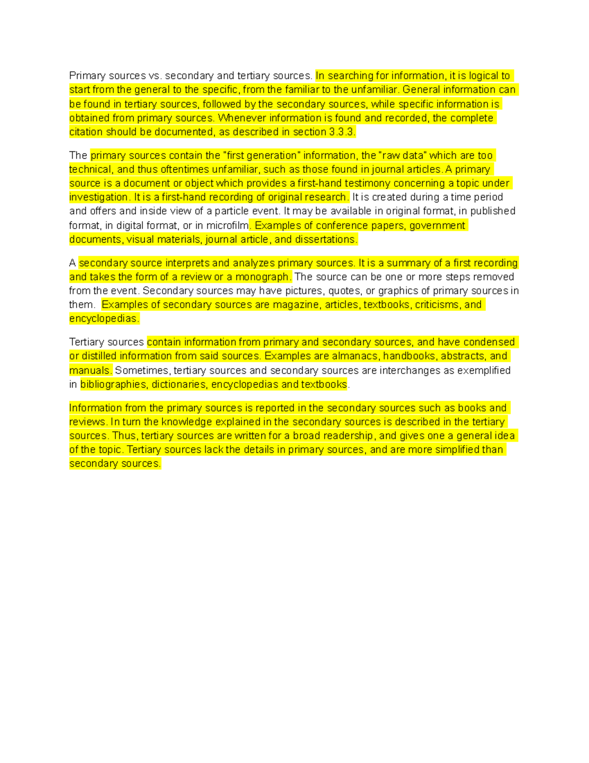 Primary-sources - Primary-sources RESEARCH - Primary sources vs ...