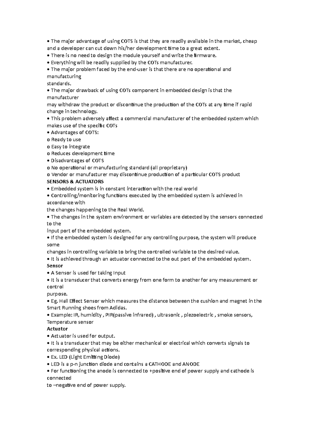 ES 4 - lecture notes - The major advantage of using COTS is that they ...