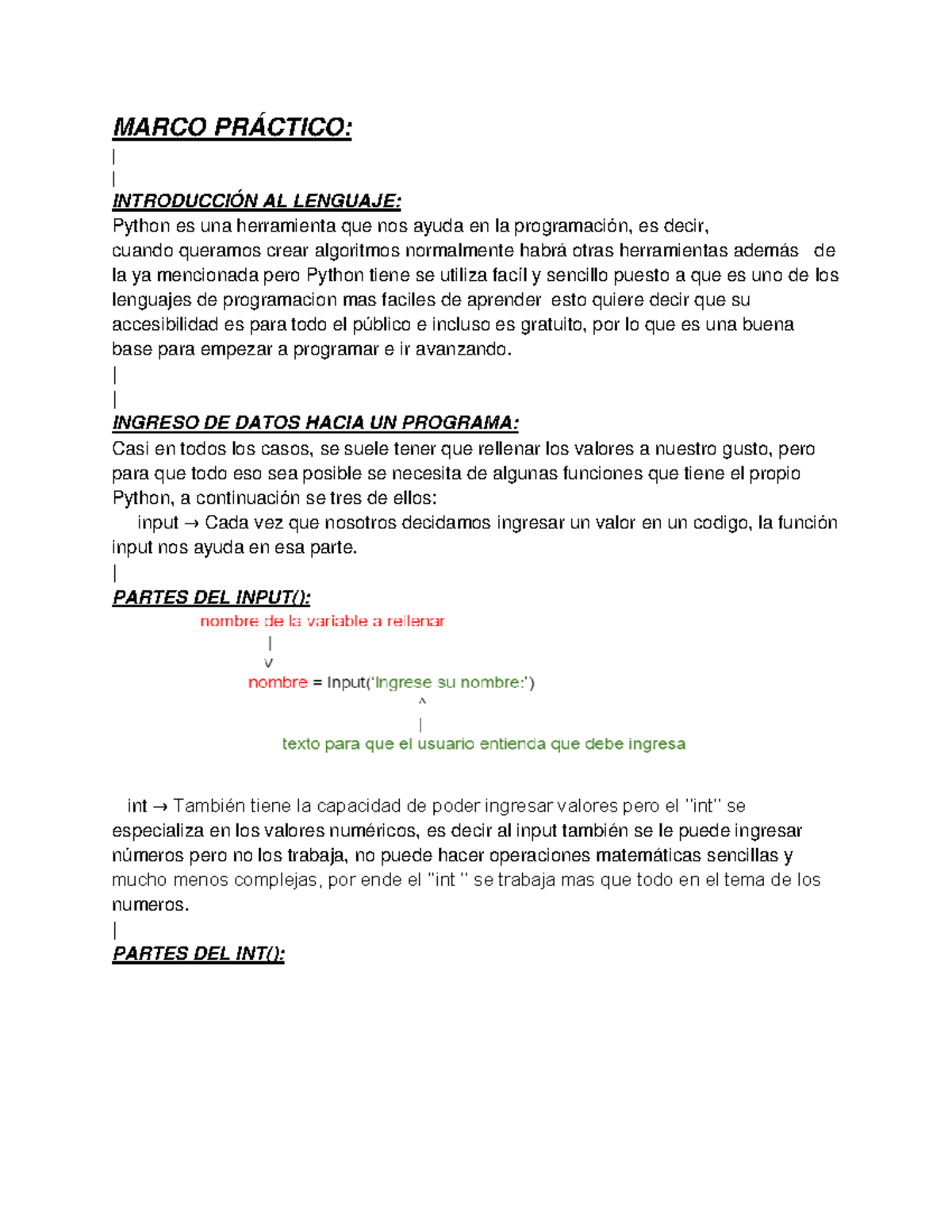 Marco Práctico(completo) (1) - MARCO PRÁCTICO: | | INTRODUCCIÓN AL LENGUAJE: Python es una - Studocu