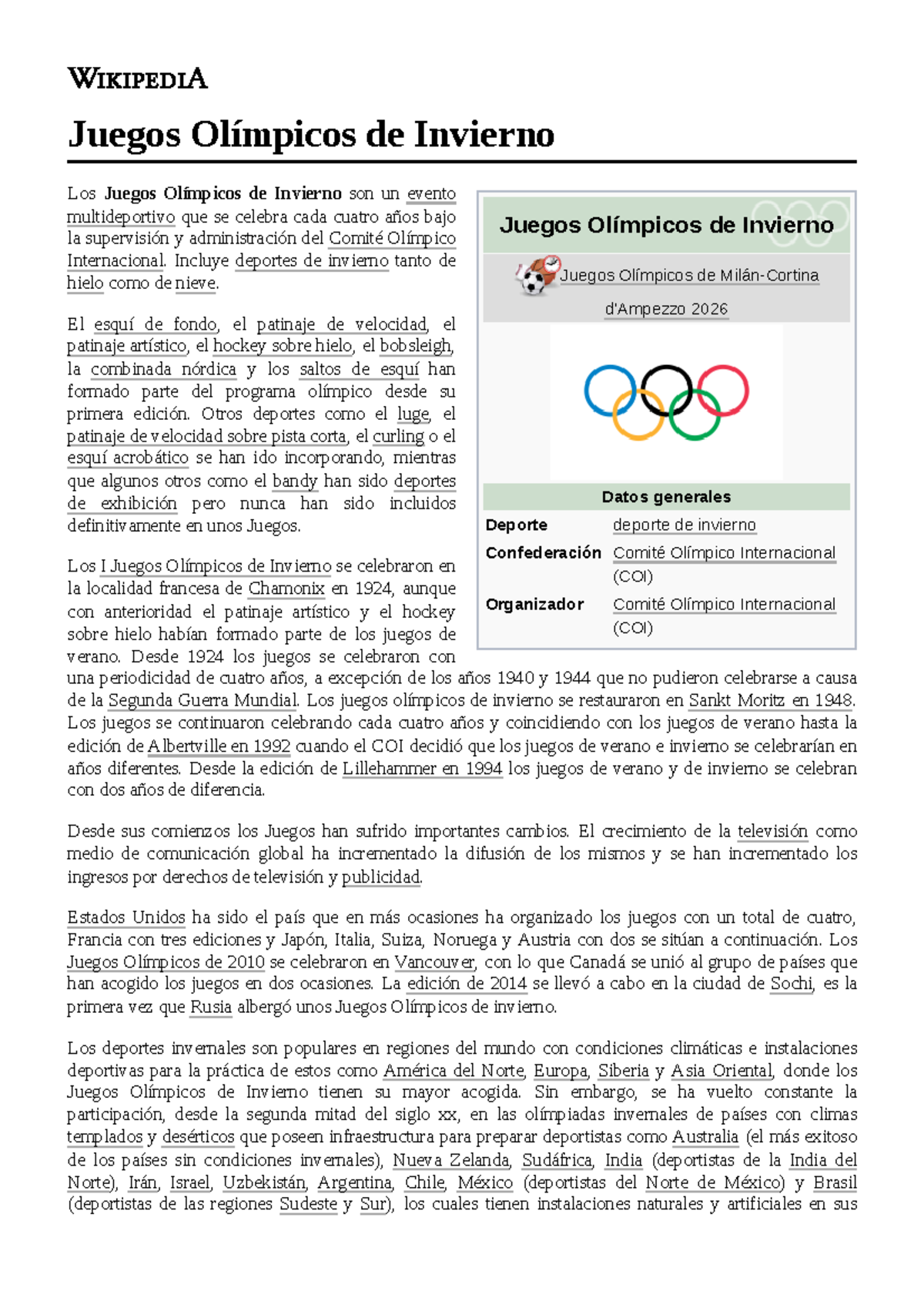 Juegos Olímpicos de Invierno - Incluye deportes de invierno tanto de ...