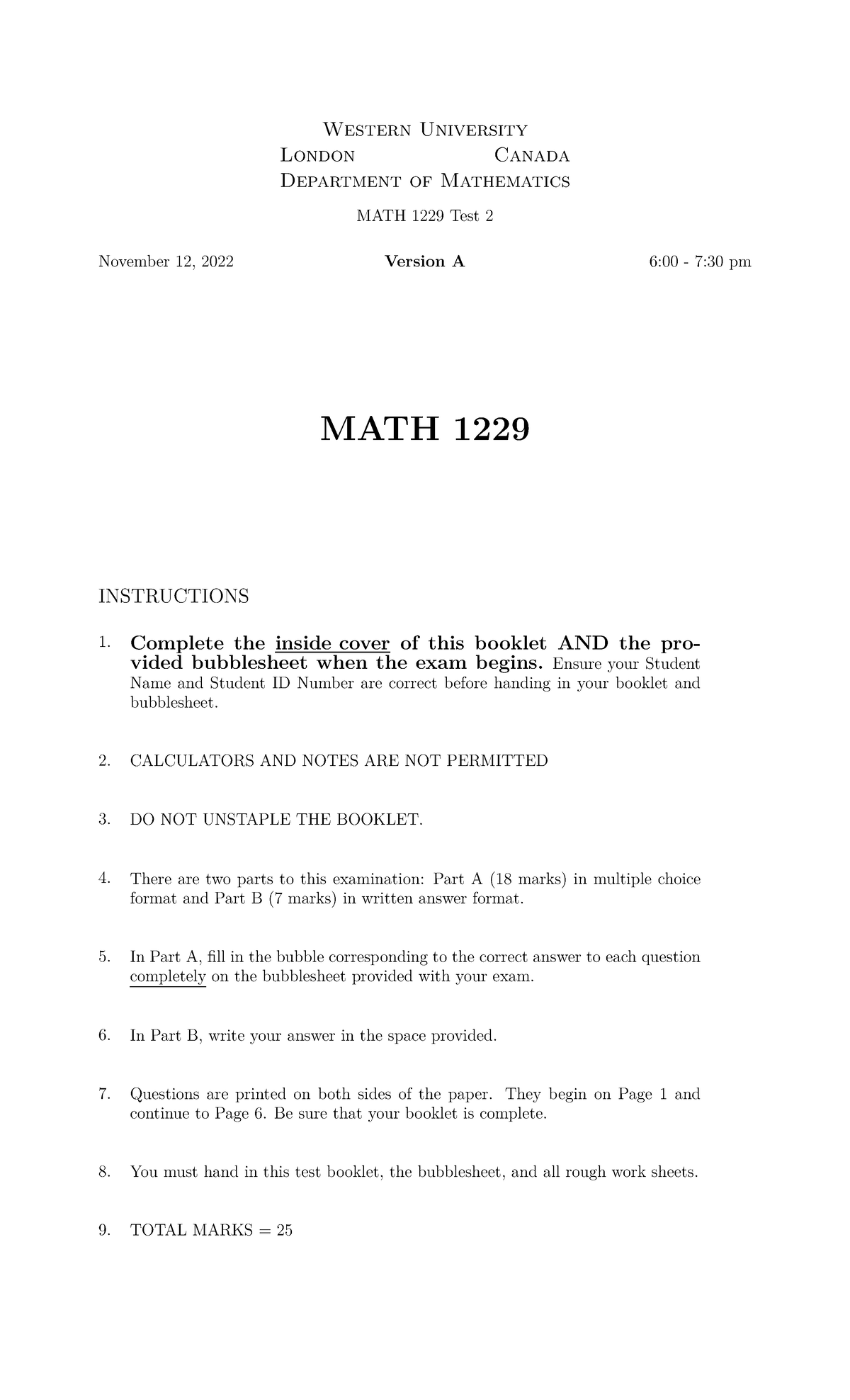 EXAM 3 - good luck - Western University London Canada Department of ...