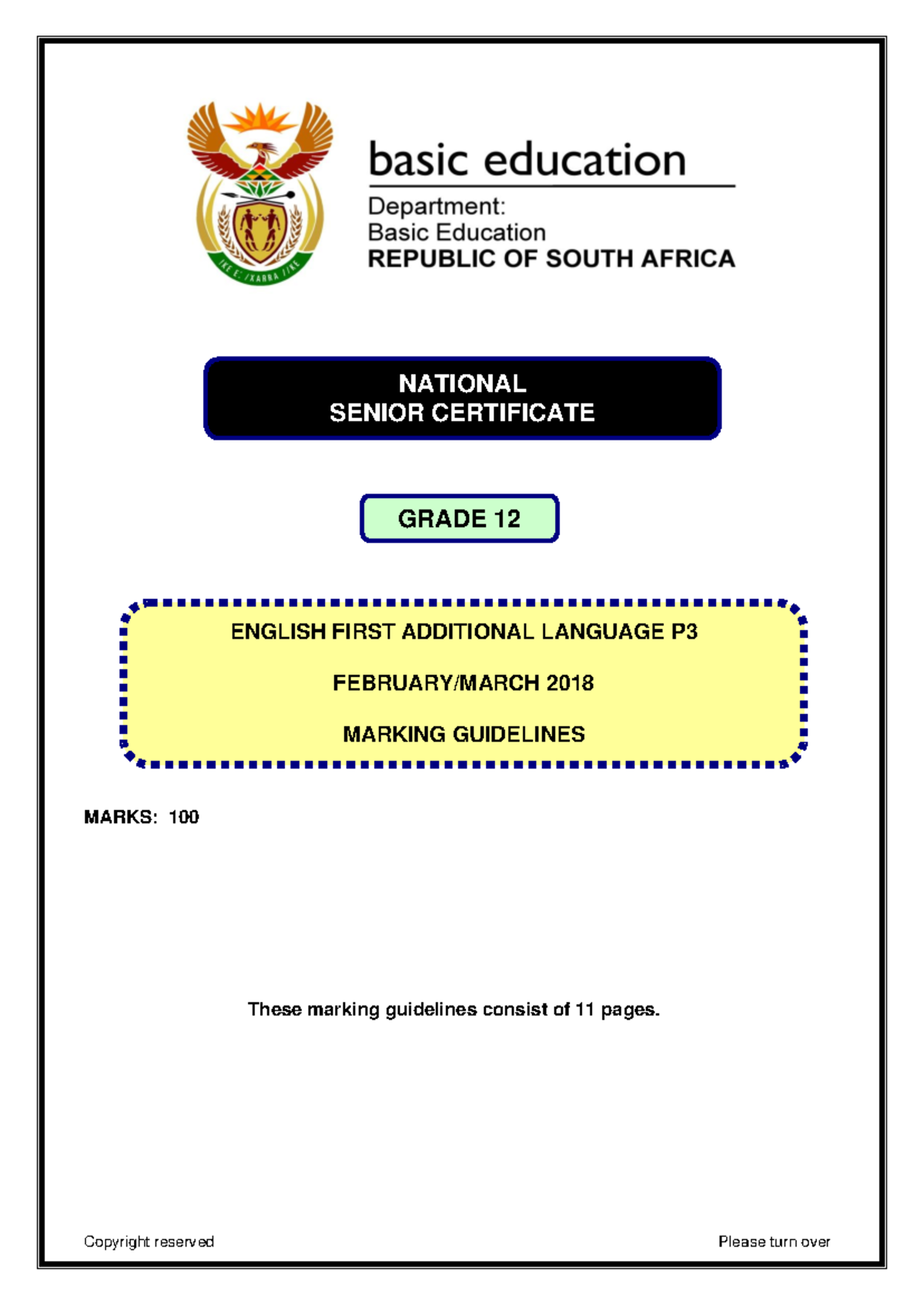 English P3 memo - MARKS: 100 These marking guidelines consist of 11 ...