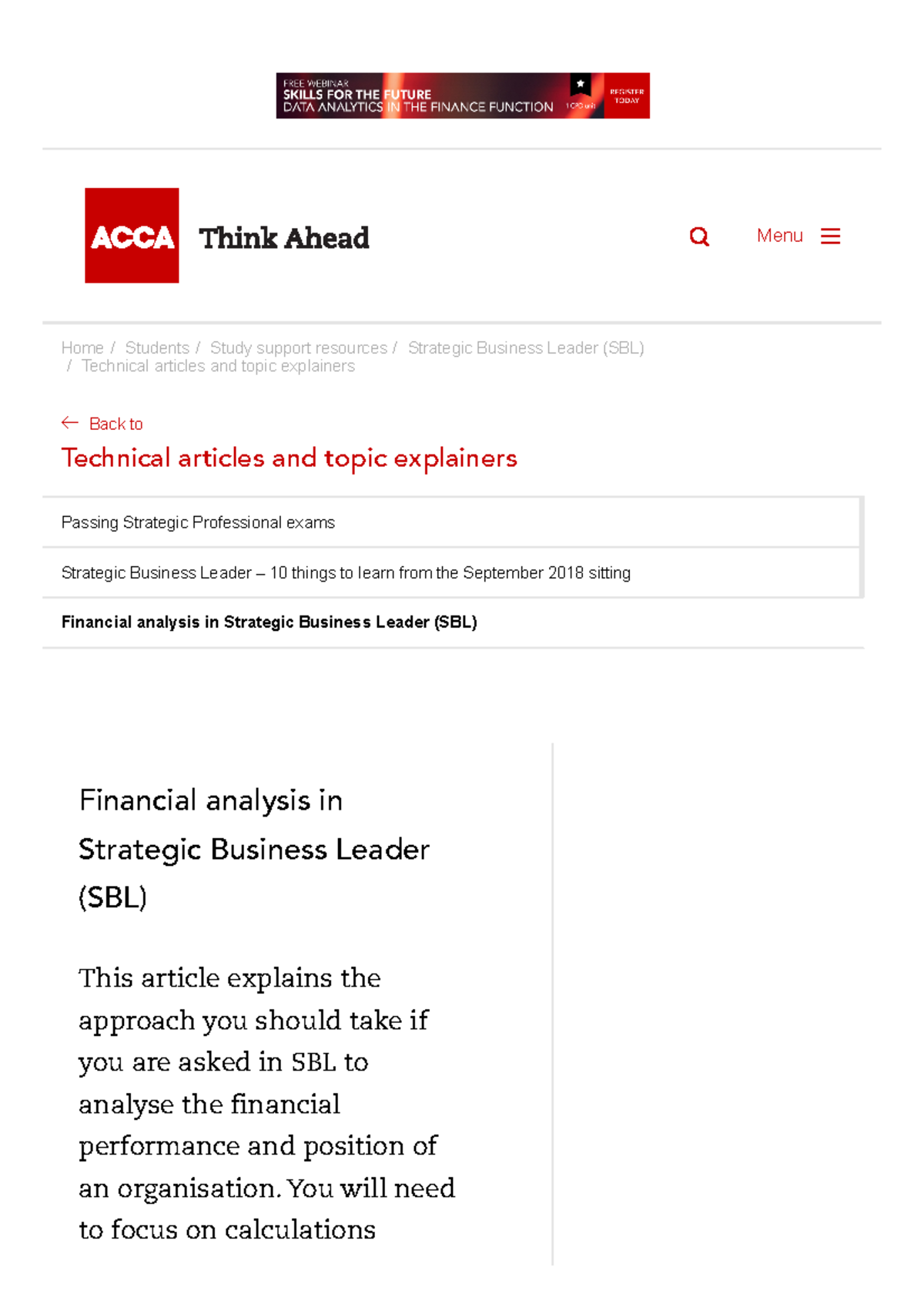 Financial analysis in Strategic Business Leader (SBL) ACCA Global ...