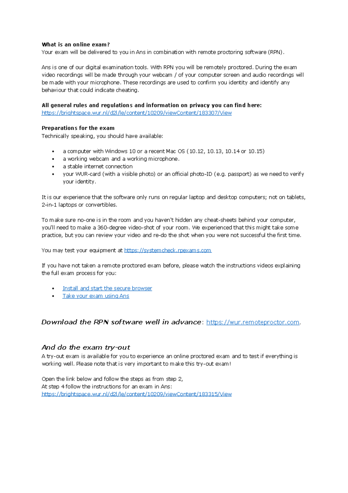 Ans RPN tryout exam and regulations - What is an online exam? Your exam ...