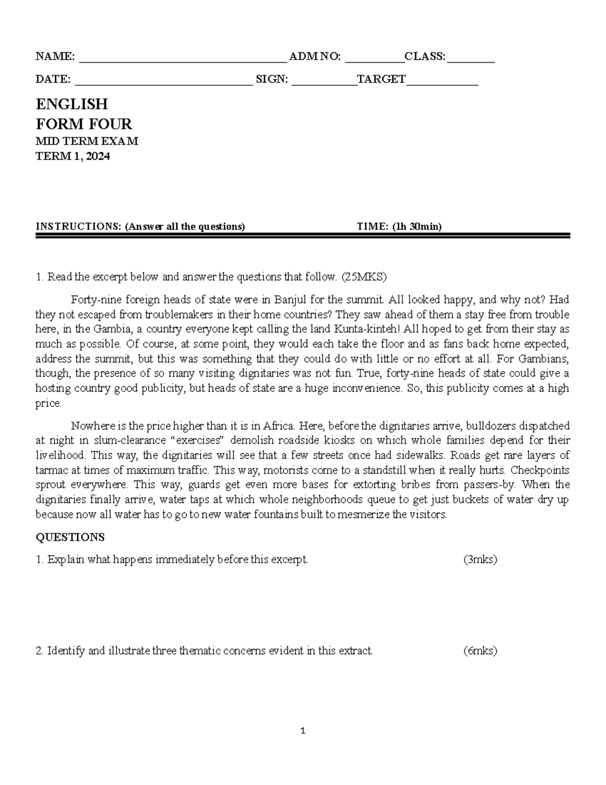 English F4 EXAM - DATA - NAME: ___________________________________ ADM ...