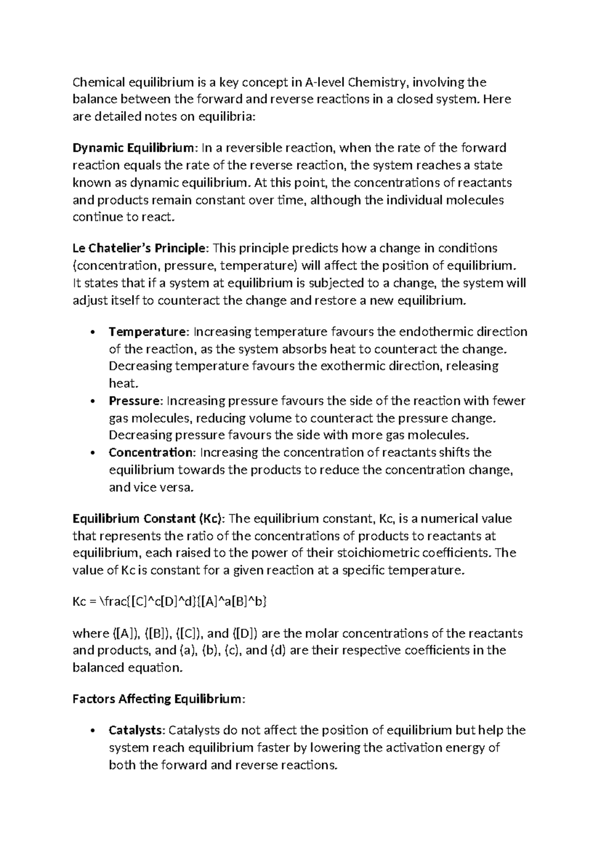 Equilibria - Chemical equilibrium is a key concept in A-level Chemistry ...