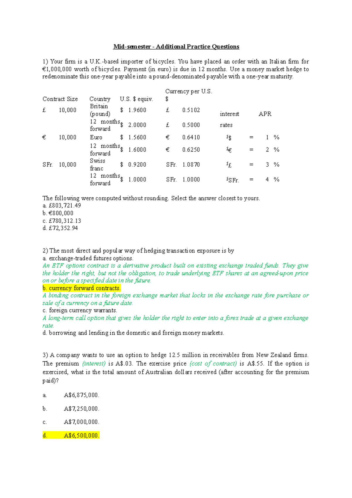 Mid-semester - Extra Practice Questions - Mid-semester - Additional Practice Questions Your firm ...