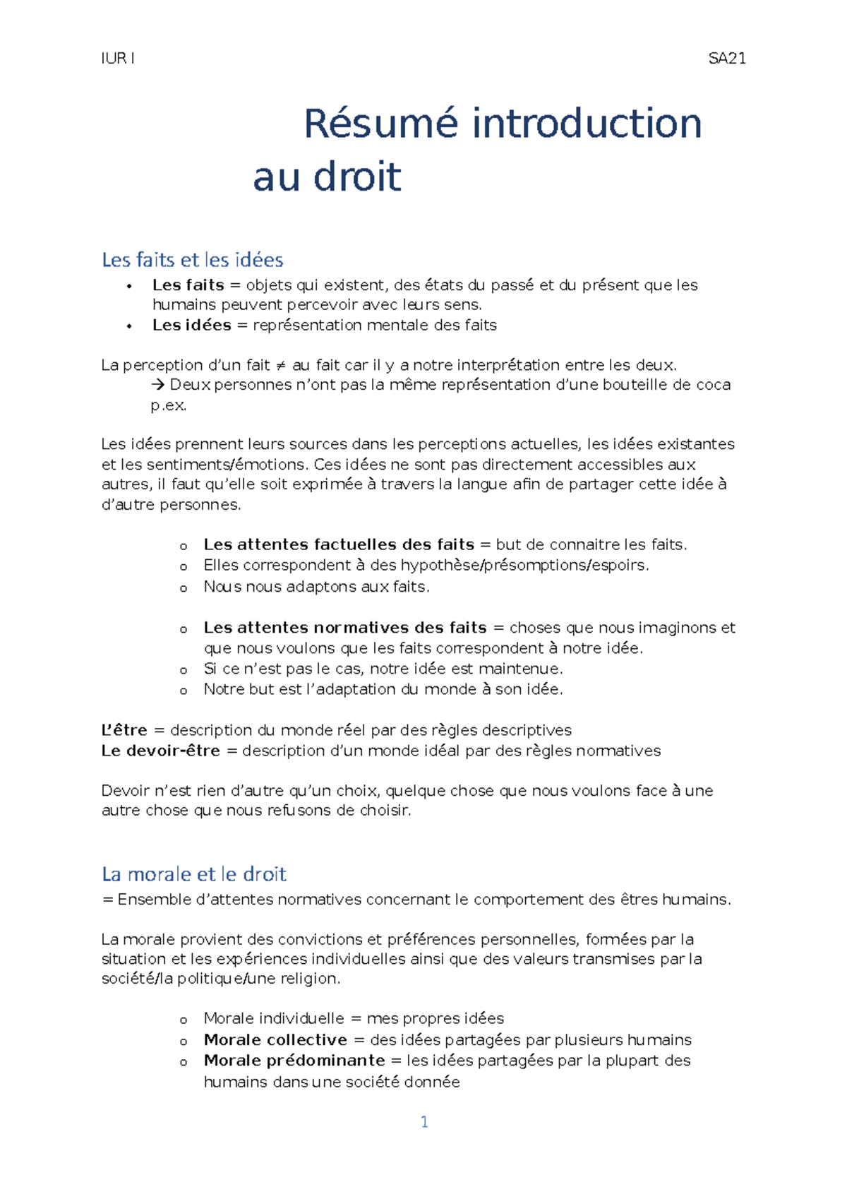 Résumé introduction au droit - Résumé introduction au droit Les faits et les idées Les faits ...