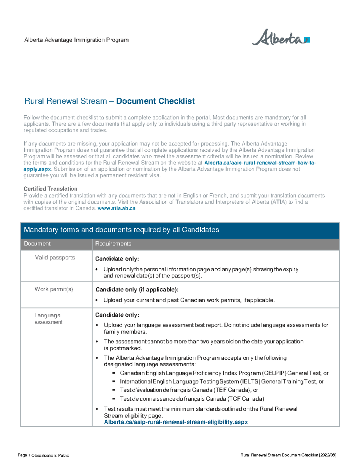 Lbr aaip rural renewal stream checklist - Alberta Advantage Immigration ...