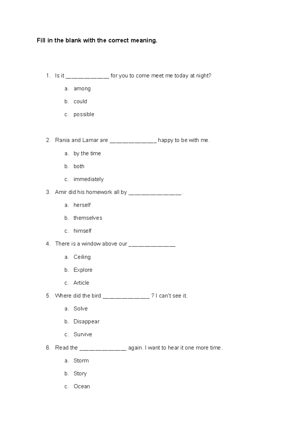 Vocabulary words for 7th grade - Fill in the blank with the correct ...