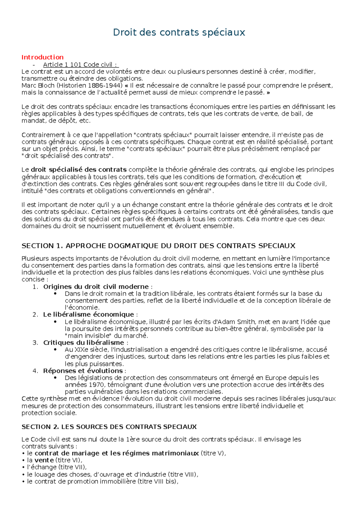Droit des contrats spéciaux - Droit des contrats spéciaux Introduction ...
