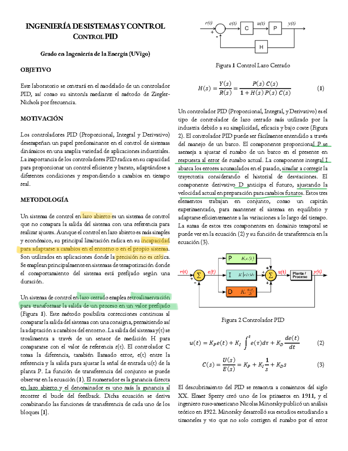Practica 3 Automática - INGENIERÍA DE SISTEMAS Y CONTROL CONTROL PID Grado en Ingeniería de la ...