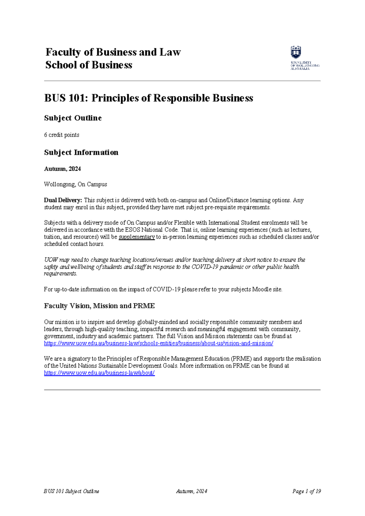 BUS101 Subject Outline copy - Faculty of Business and Law School of ...