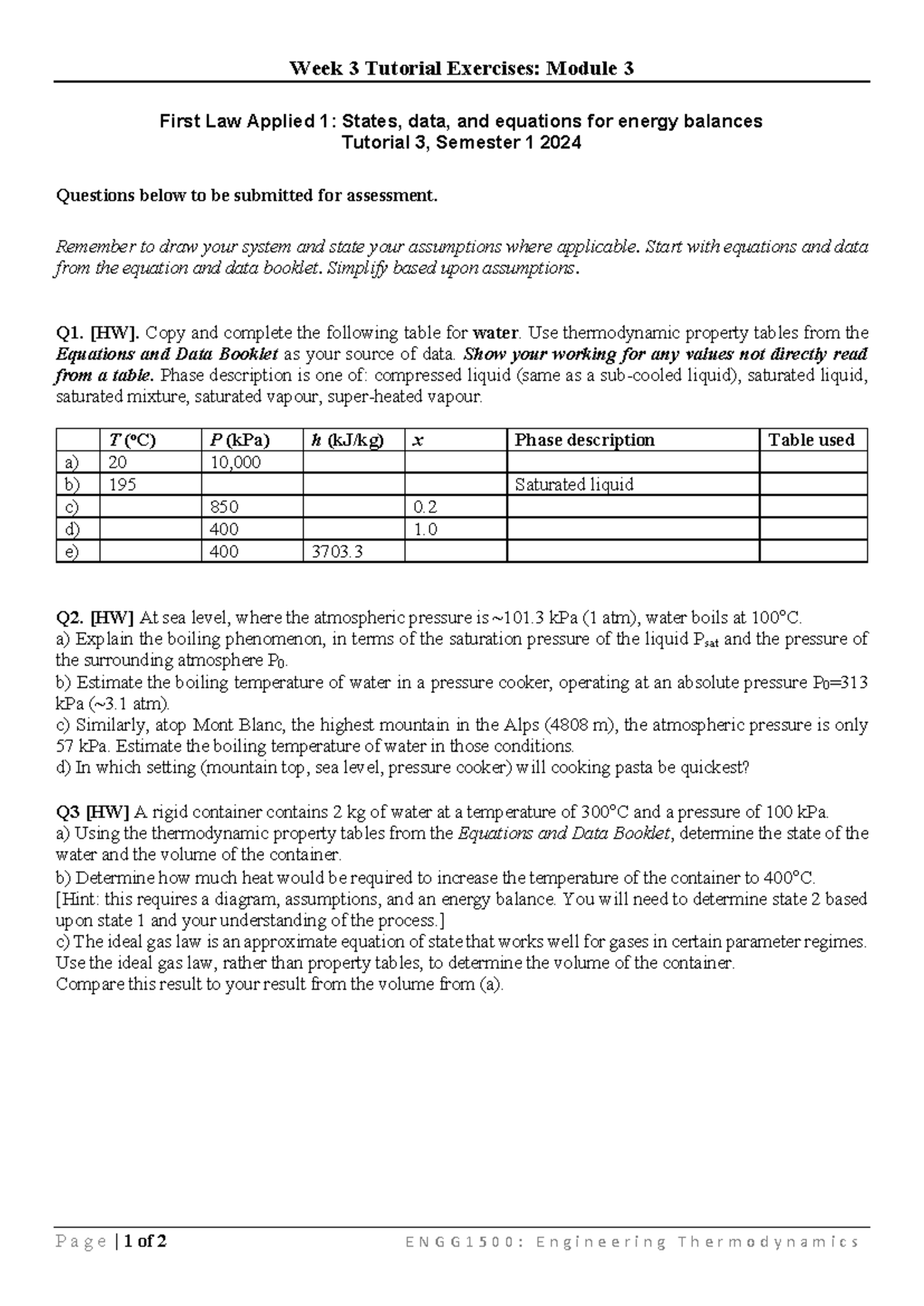 Module 3 tutorial 2024 Sem1 v2 - Week 3 Tutorial Exercises: Module 3 P a g e | 1 of 2 E N G G 1 ...