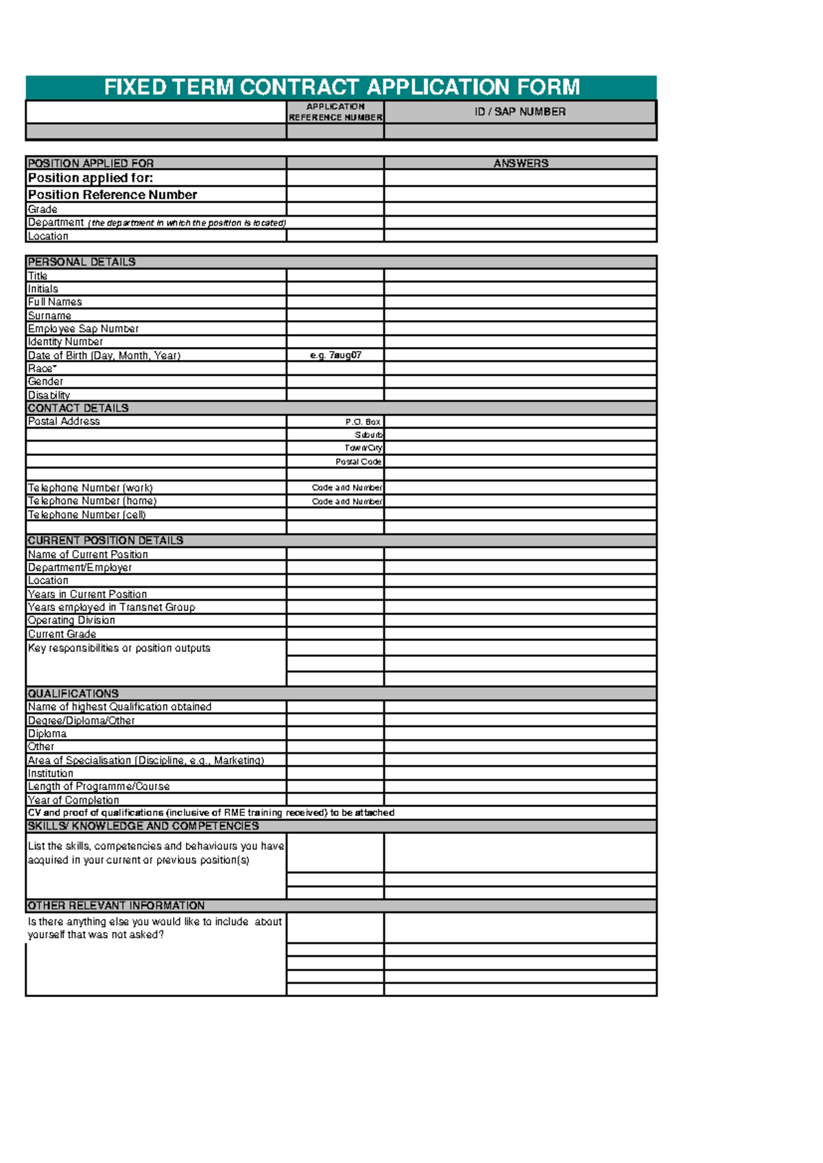 FTC- Application-FORM - APPLICATION REFERENCE NUMBER ID / SAP NUMBER ...