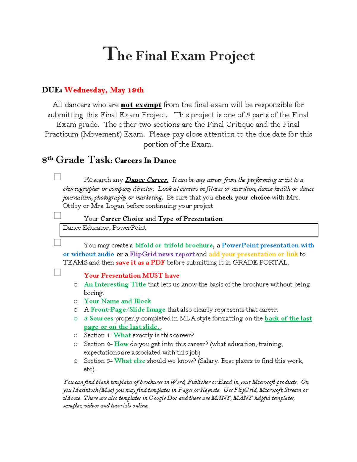 8th Grade Final Exam Project (nenfdn22) - The Final Exam Project DUE ...