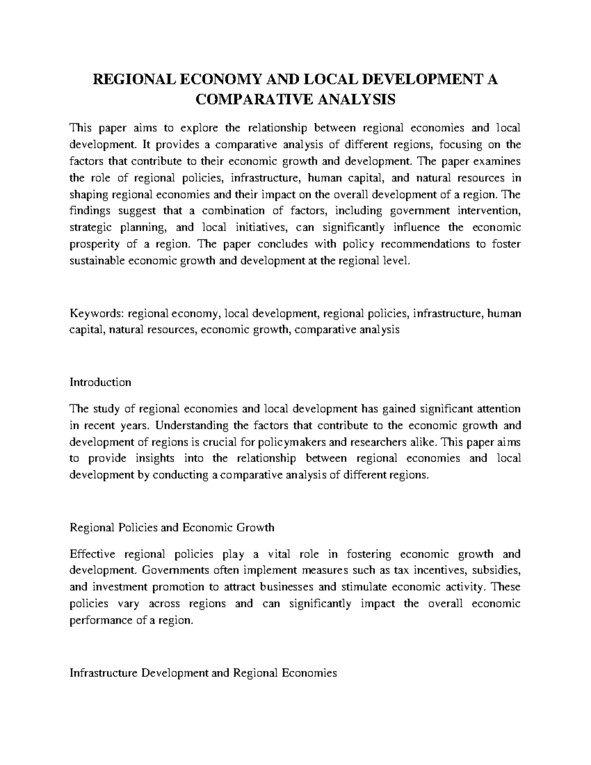 Regional Economy AND Local Development A Comparative Analysis ...