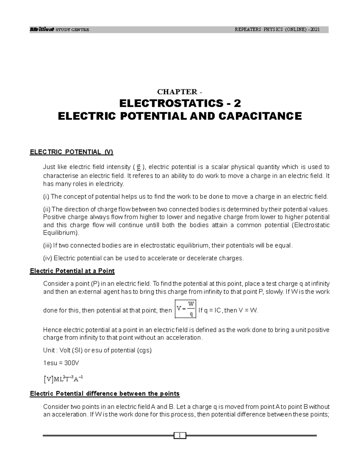 Electrostatics 2 - Electrostatic 2 - ####### CHAPTER - ELECTROSTATICS ...