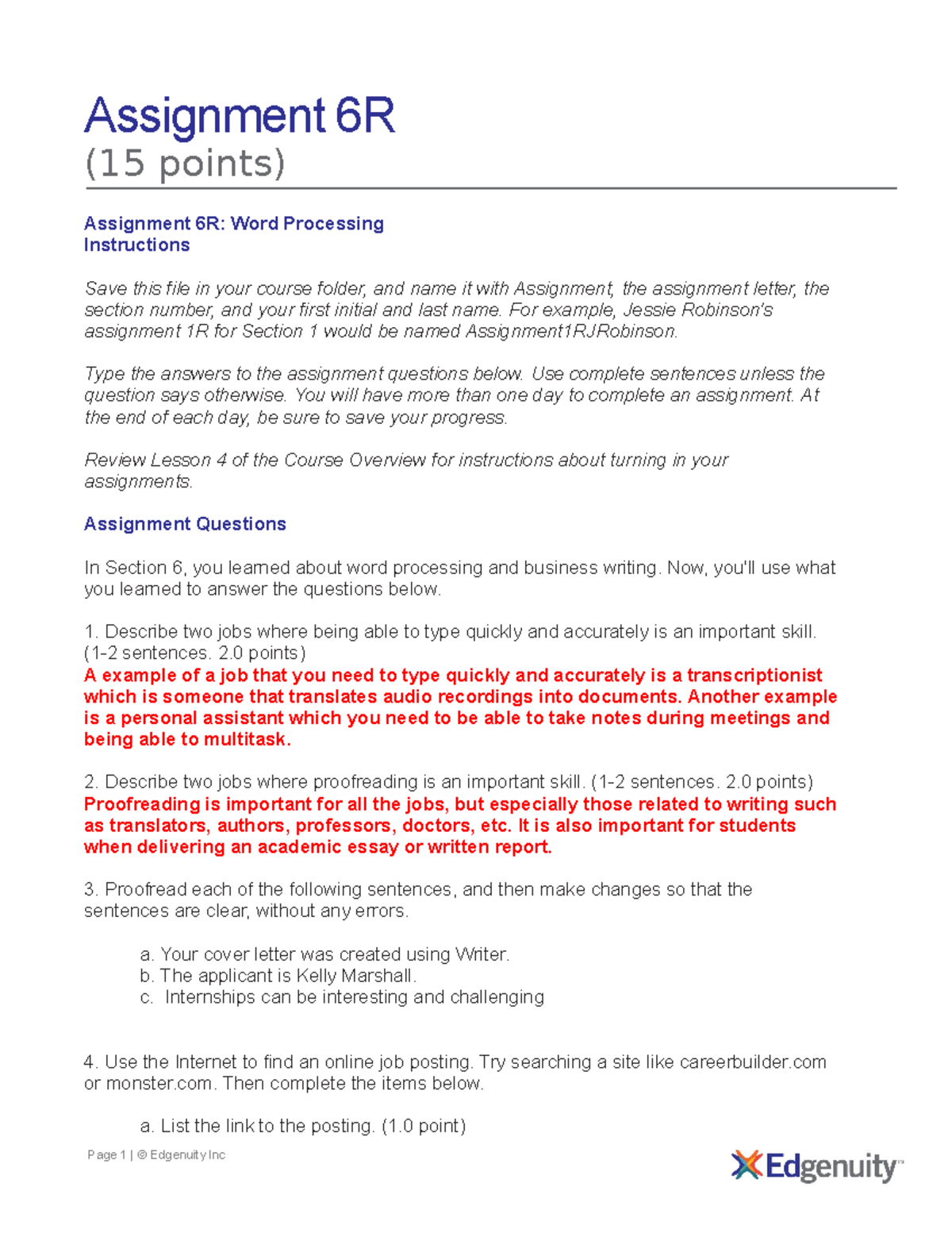 Undefined - mmmmmm - Assignment 6R (15 points) Assignment 6R: Word Processing Instructions Save ...