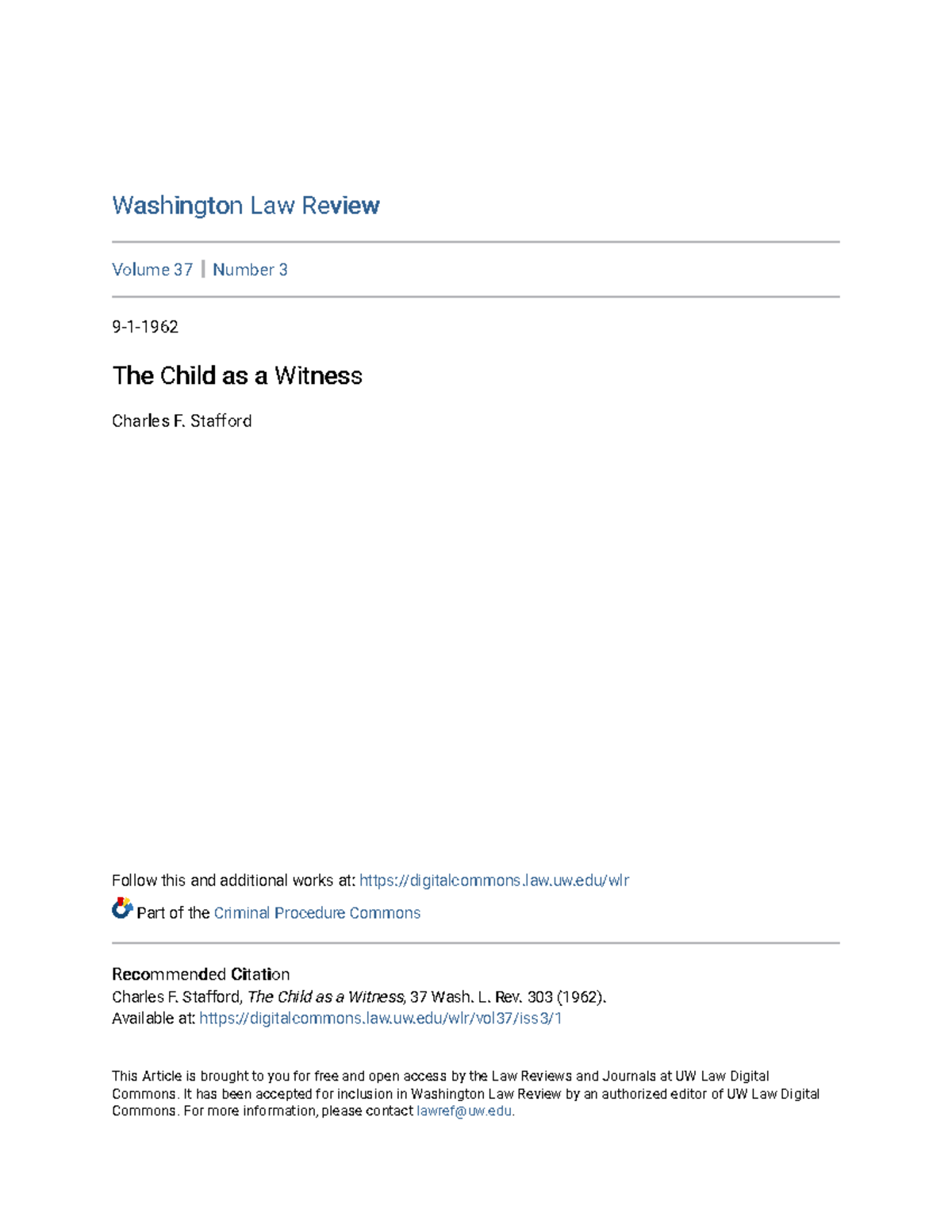 The Child as a Witness - Washington Law ReviewWashington Law Review ...