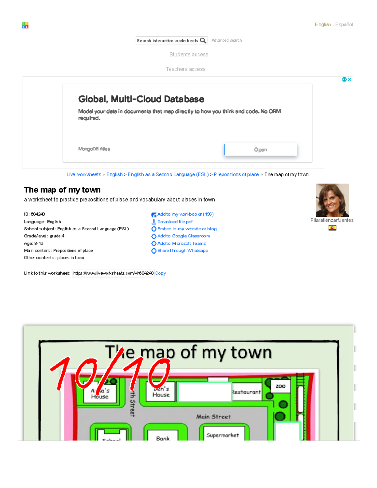 The map of my town worksheet QUIMICA - English - Español Students ...