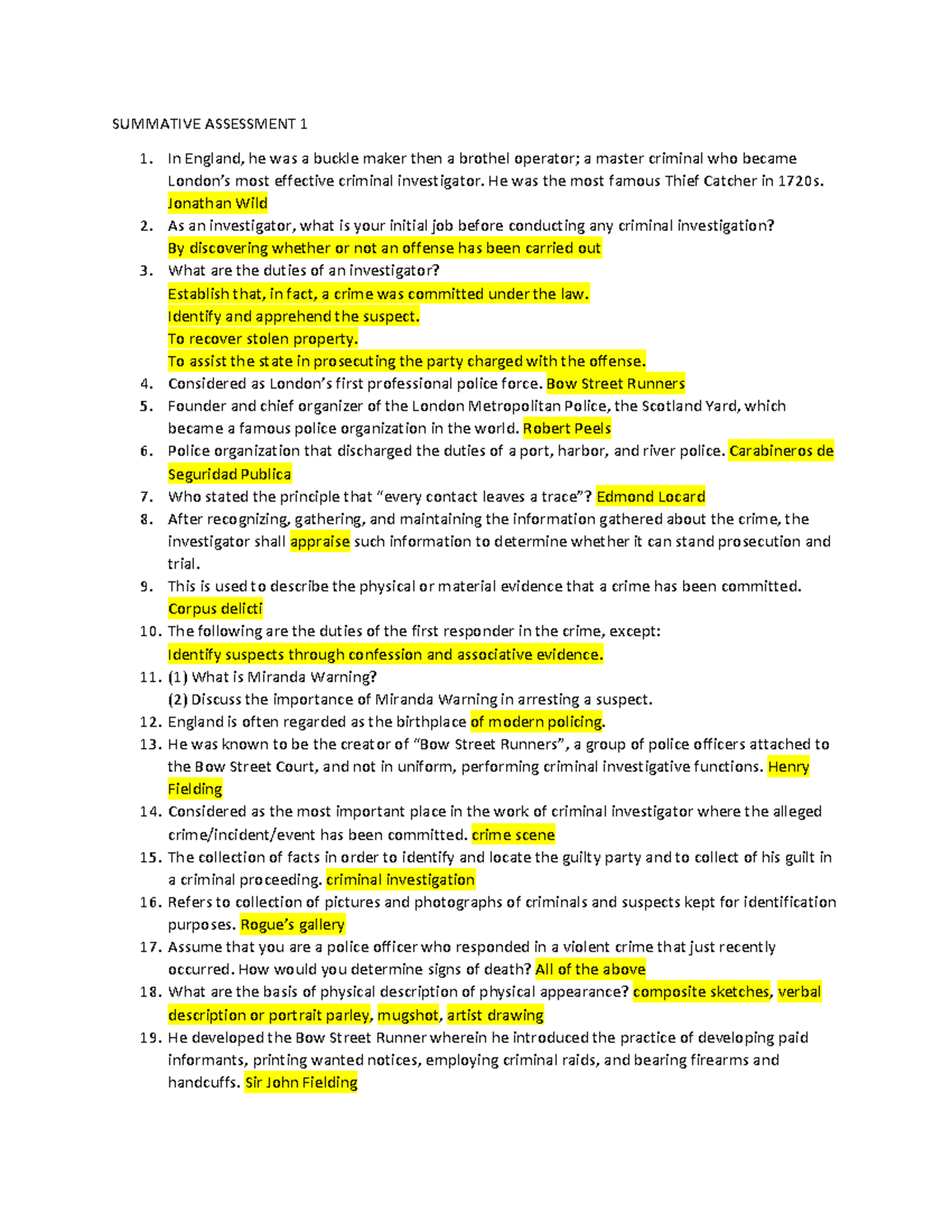 Introduction to Forensic Science Practice Exam - La Salle - Dasma - Studocu