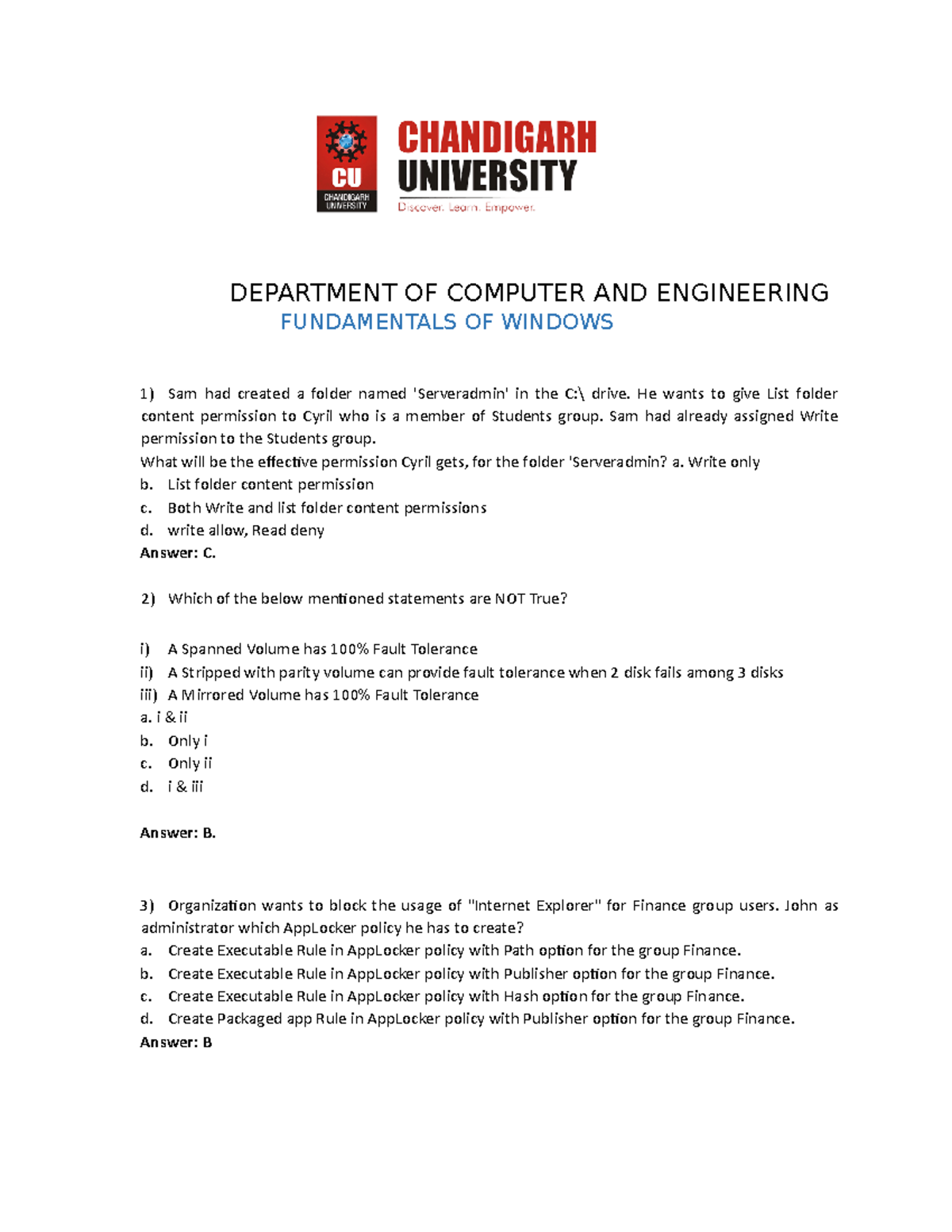 Fundamentals OF Windows Workbook 1 - DEPARTMENT OF COMPUTER AND ...