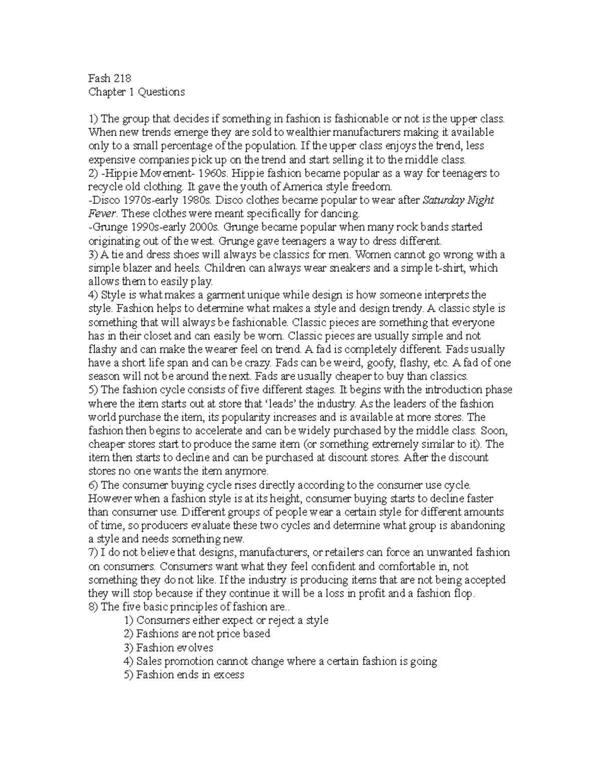 Chapter 1 Reading (Fash 218) - Fash 218 Chapter 1 Questions The group ...