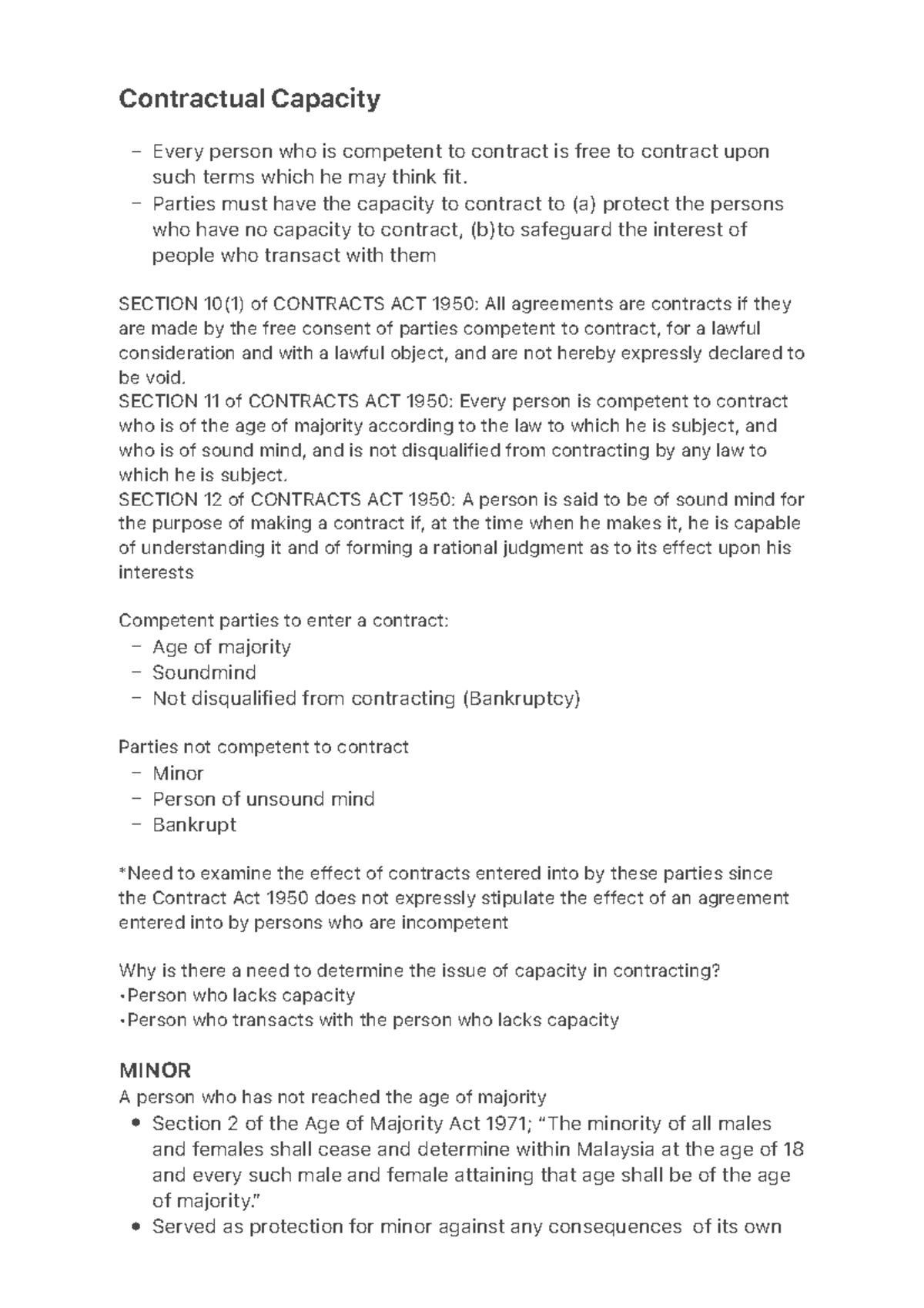 Contractual Capacity - – – – – – – – – Contractual Capacity Every ...