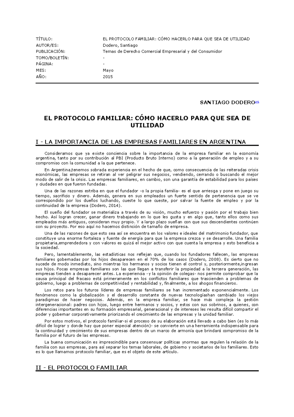 El protocolo familiar - TÍTULO: EL PROTOCOLO FAMILIAR: CÓMO HACERLO ...