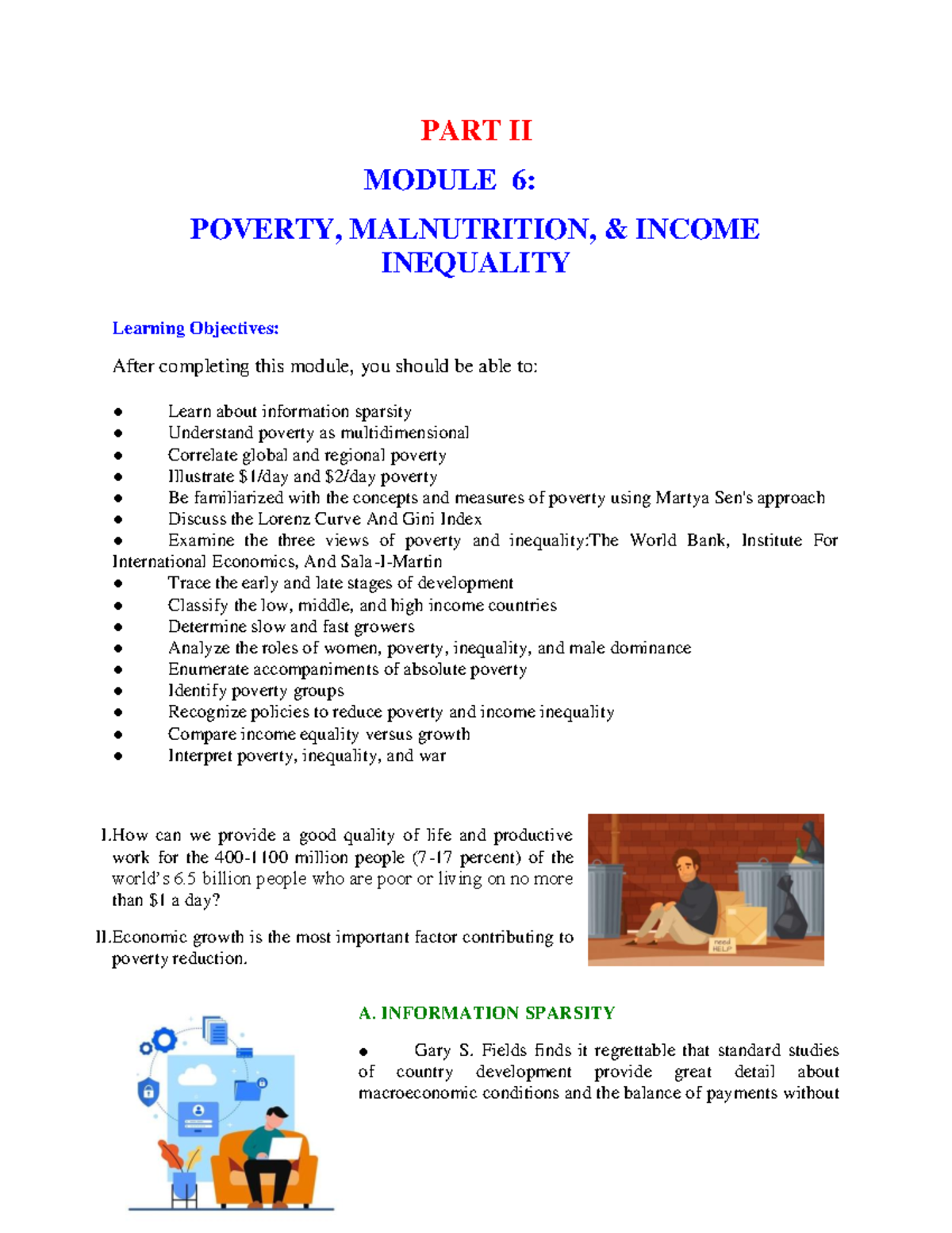 Module 6 Poverty, Malnutrition, & Income Inequality - PART II MODULE 6 ...