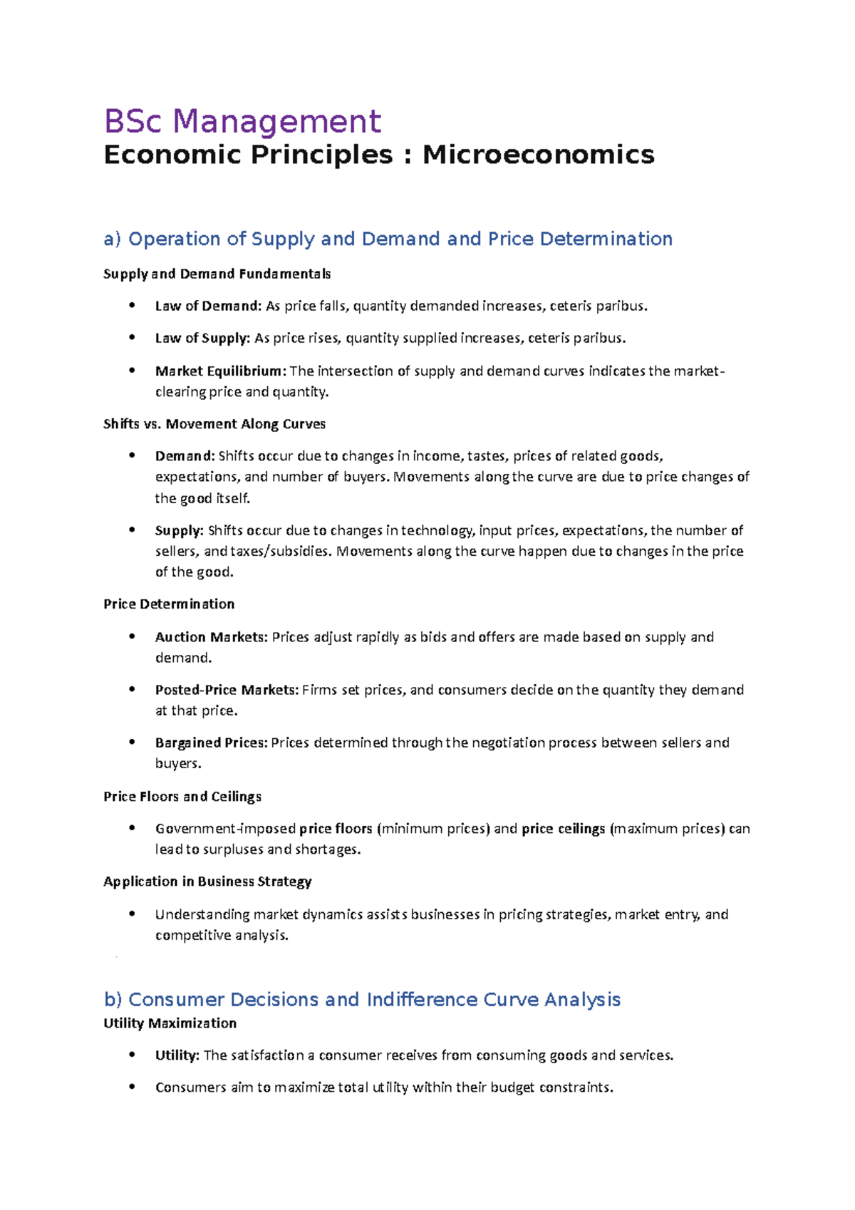 BSc Management - Economic Principles - BSc Management Economic ...
