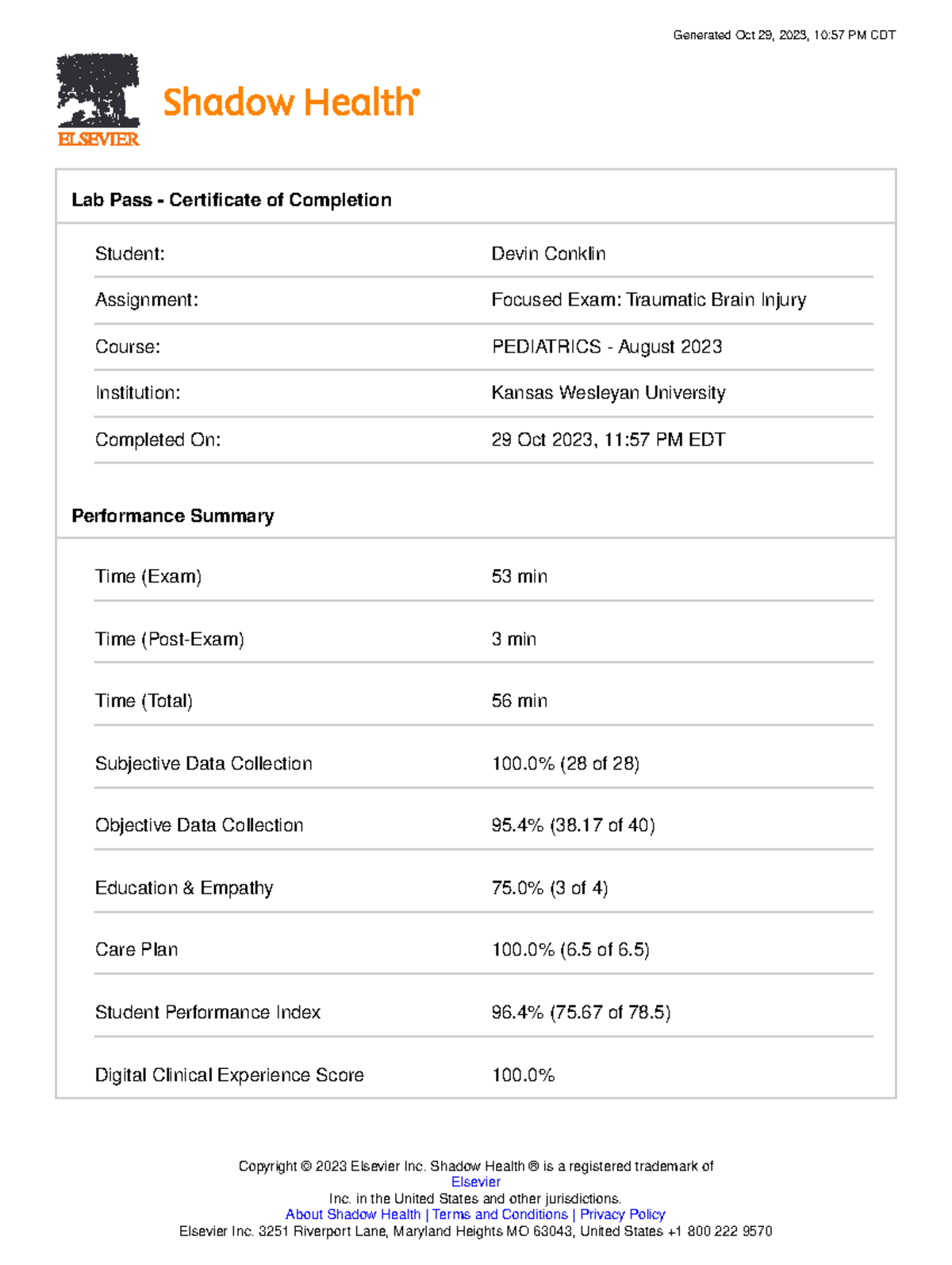 Conklin devin labpass 10 29 - Generated Oct 29, 2023, 10:57 PM CDT Lab ...