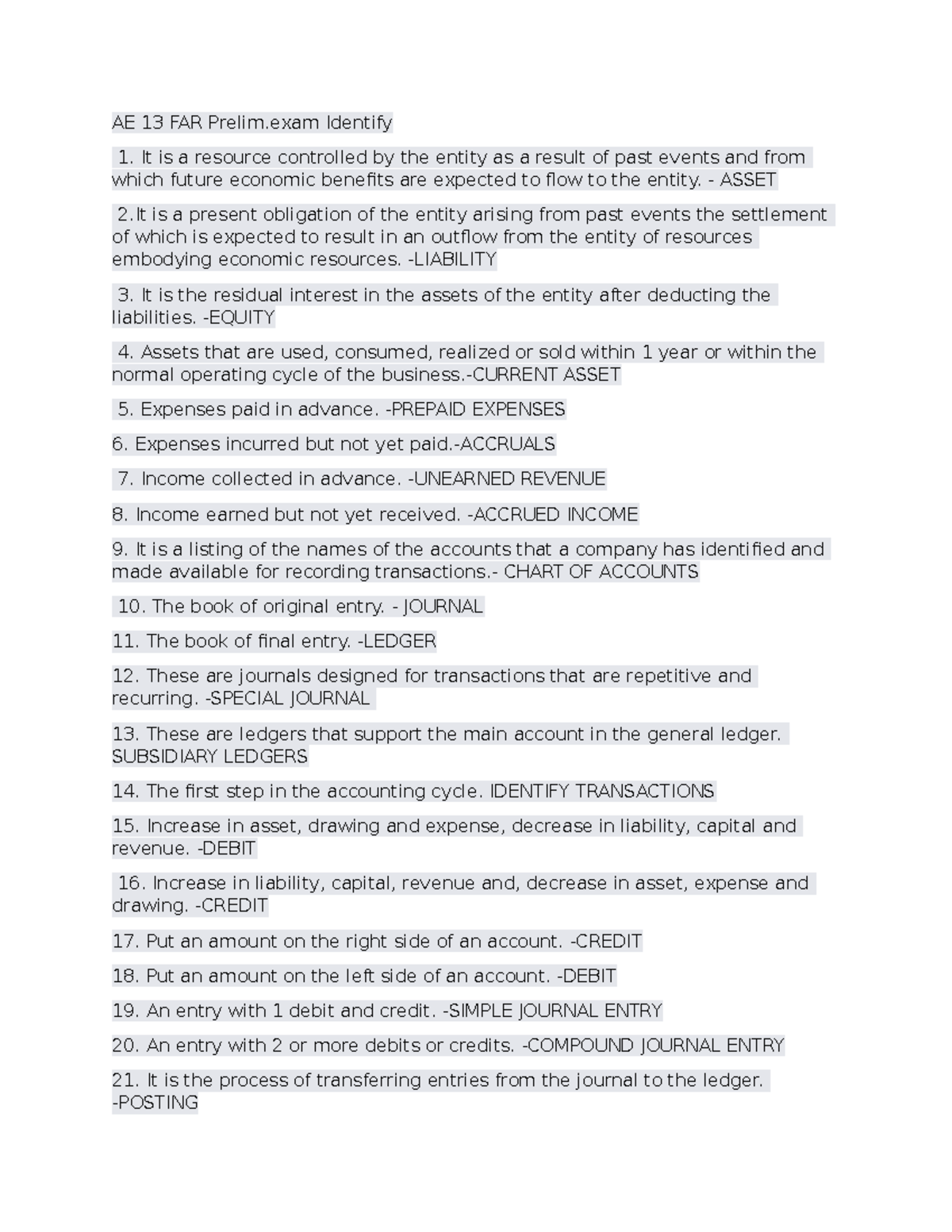 AE 13 FAR Prelim - Lecture notes 4 - AE 13 FAR Prelim Identify It is a ...