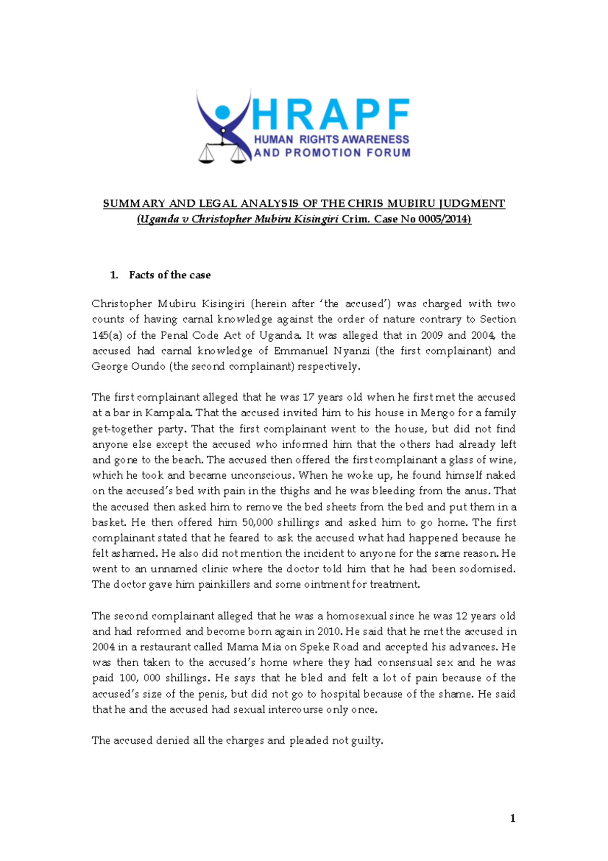 15 09 21 hrapf legal analysis of the chris mubiru case final ...