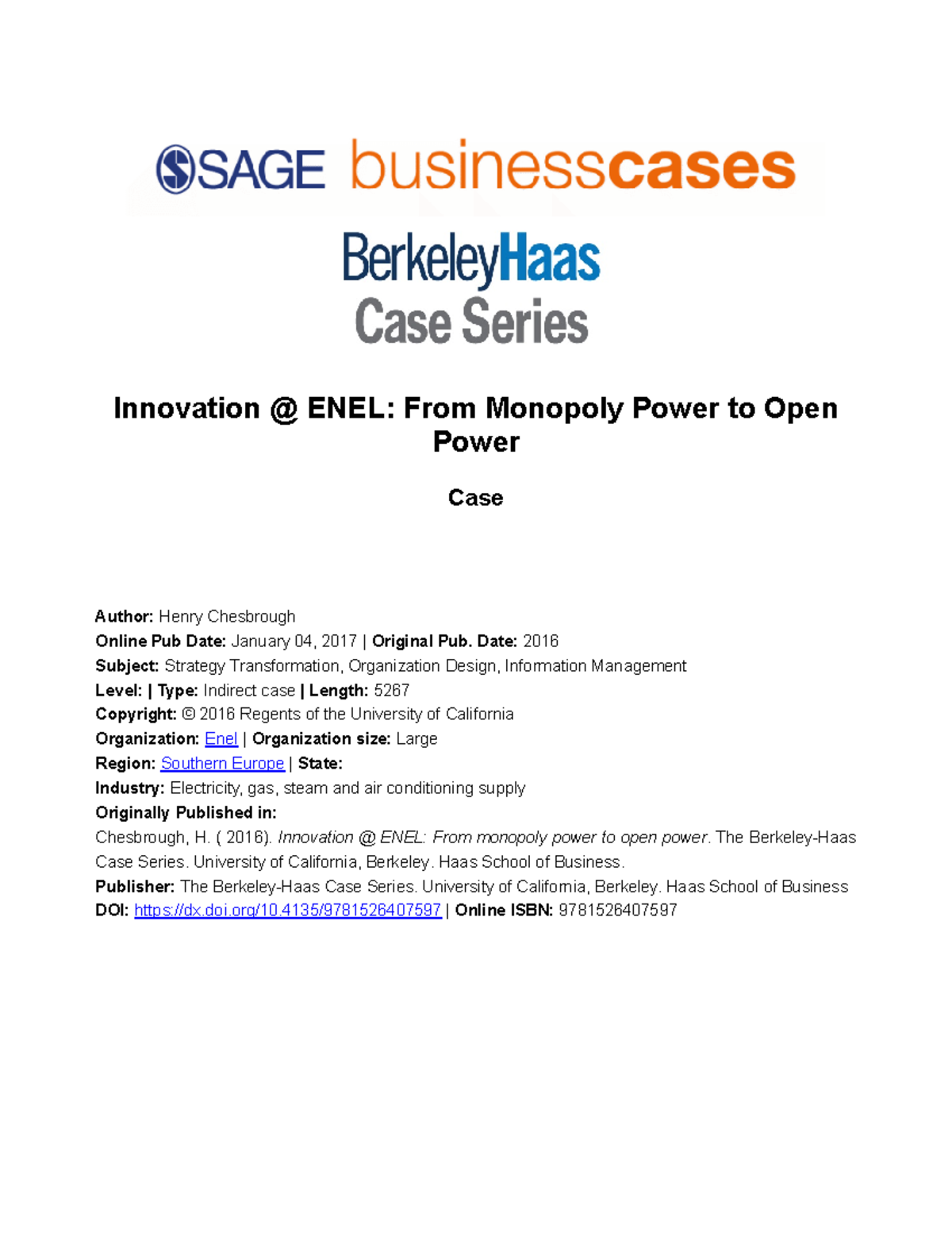Innovation at enel from monopoly power to open power case - Innovation ...