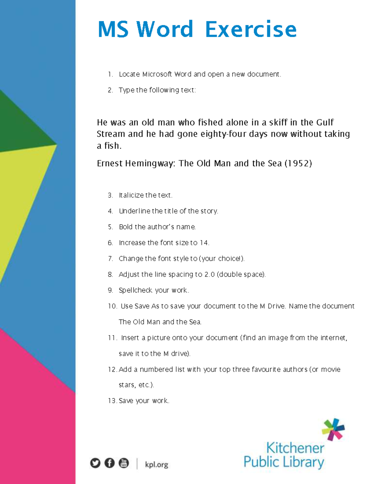 Intro word practice Word Practice MS Word Exercise Locate Microsoft