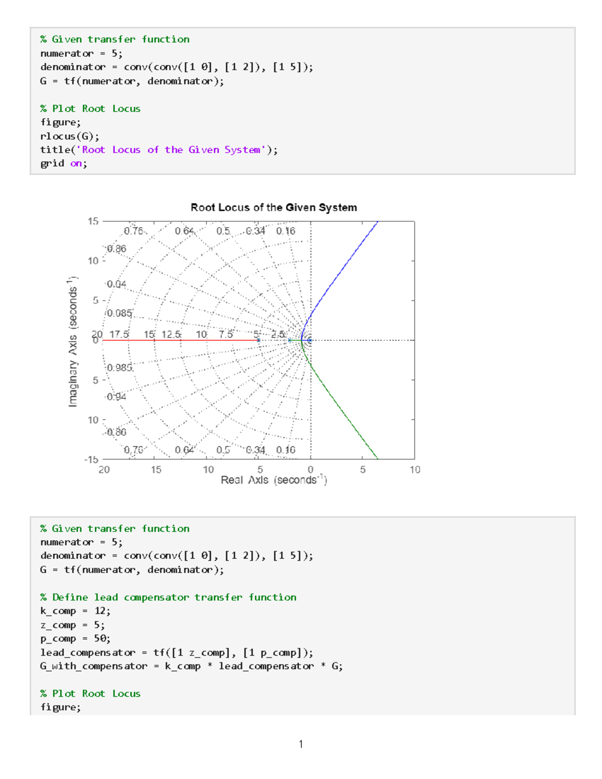 Homework 6 code - feedback - control - % Given transfer function ...