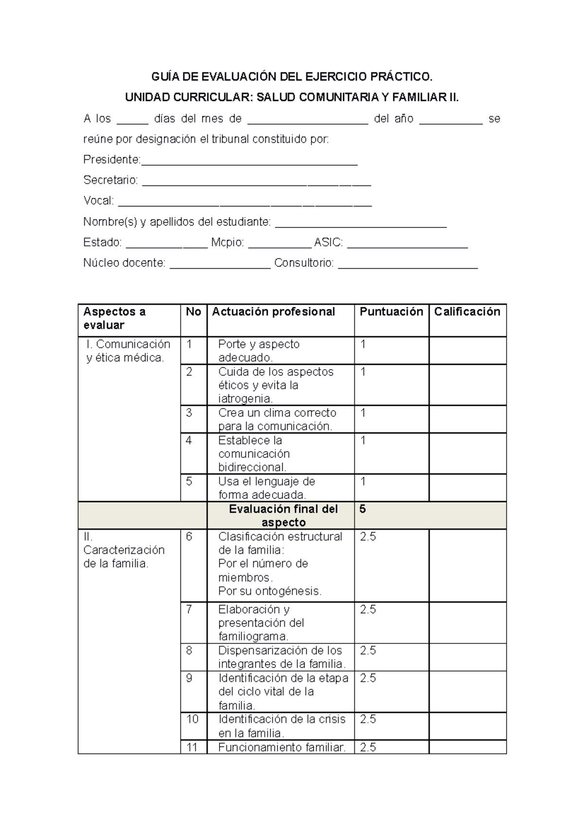 Guia Eva eje Pract SFC II - GUÍA DE EVALUACIÓN DEL EJERCICIO PRÁCTICO. UNIDAD CURRICULAR: SALUD ...
