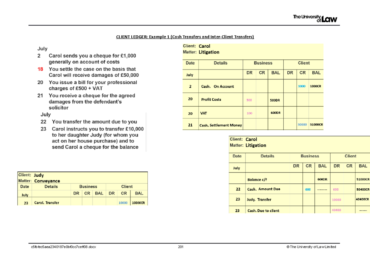 Client Ledger EGS - EGS - CLIENT LEDGER: Example 1 (Cash Transfers and ...