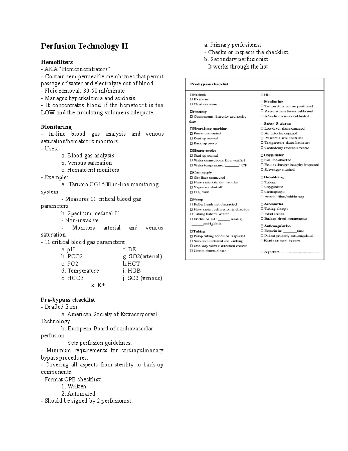 Perfusion Technology II - Perfusion Technology II Hemofilters AKA ...