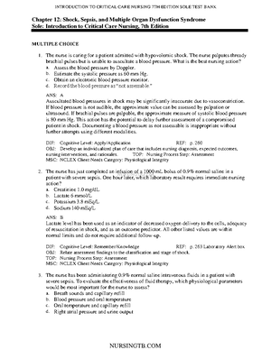 Chapter 12: Shock, Sepsis, and Multiple Organ Dysfunction Syndrome Sole ...