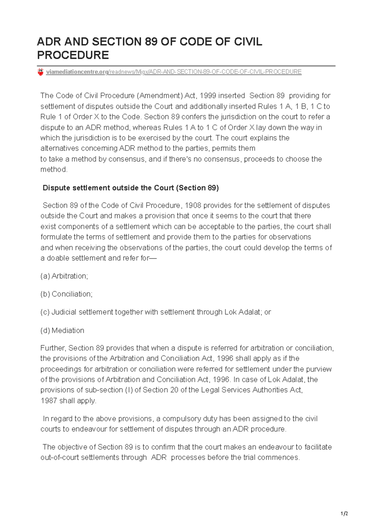 ADR AND Section 89 OF CODE OF Civil Procedure - 1/ ADR AND SECTION 89 ...