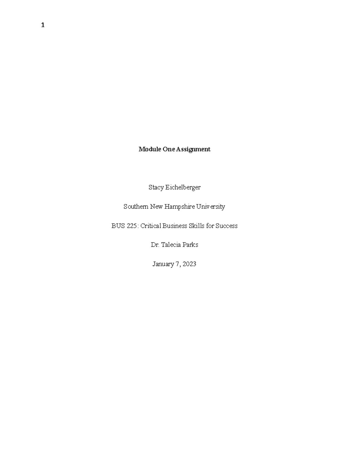 BUS225 Module One Assignment - Module One Assignment Stacy Eichelberger ...