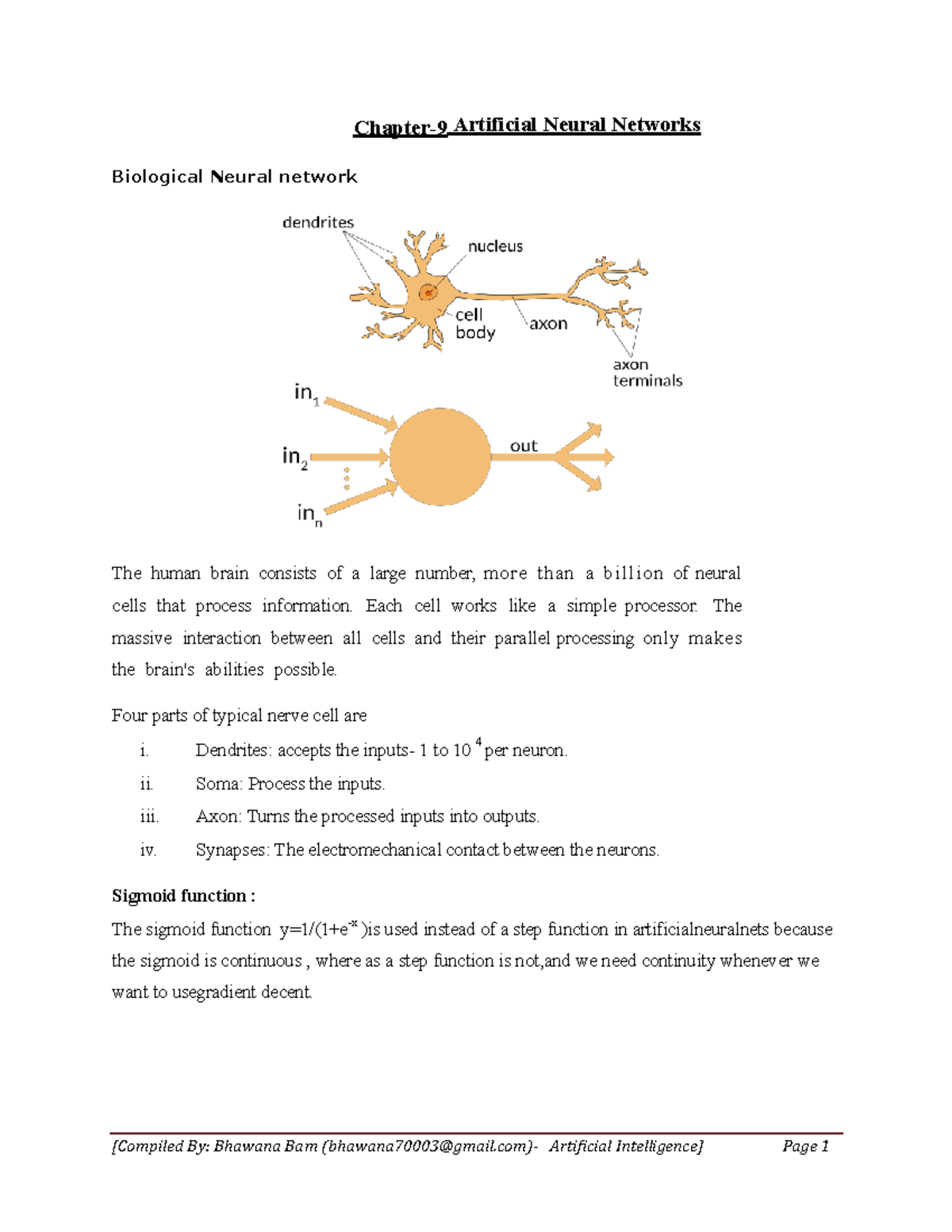 Chapter- Neural network-ai - Chapter-9 Artificial Neural Networks Biological Neural network The ...