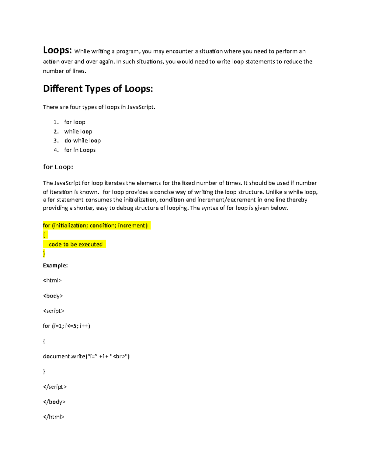 Loops - .... - Loops: While writing a program, you may encounter a ...